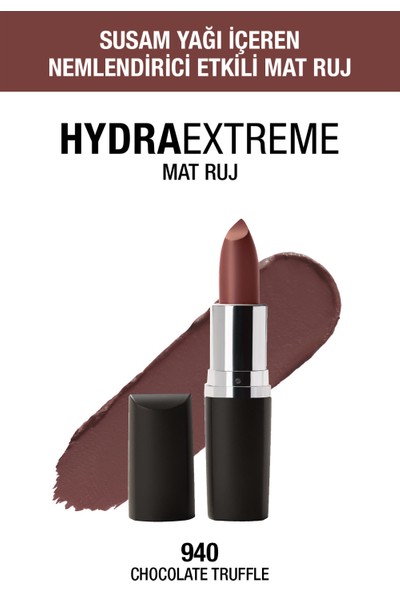 Maybelline New York Hydra Extreme Matte Nemlendirici Etkili Mat Ruj - 940 Chocolate Truffle - Kahverengi Maybelline New York Hydra Extreme Matte Nemlendirici Etkili Mat Ruj - 940 Chocolate Truffle - Kahverengi