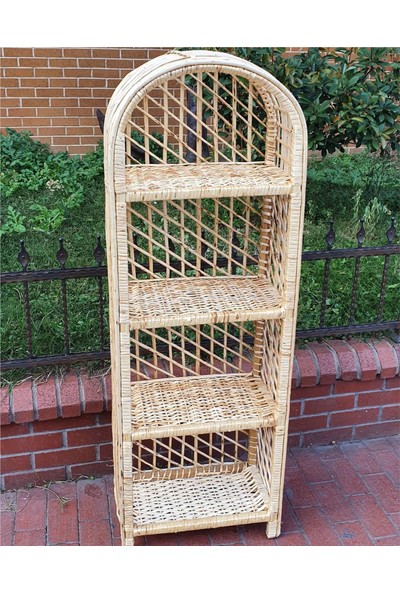 Dekoratif 4 Bölmeli Bambu Mutfak Banyo Kitaplık Çiçeklik Hasır Raf