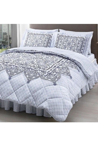 Taç Marcela Saten Çift Kişilik Uyku Seti Mavi