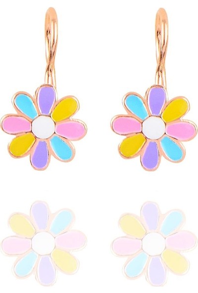 Söğütlü Silver Gümüş Rose Renkli Mineli Çengelli Papatya Küpe