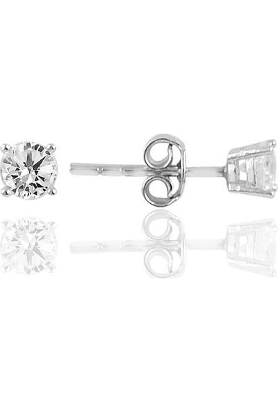 Söğütlü Silver Gümüş Pırlanta Montürlü Tek Taş Küpe