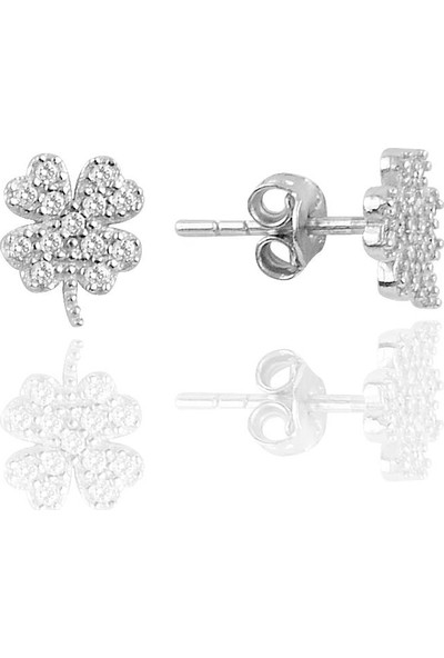 Söğütlü Silver Gümüş Rodyumlu Zirkon Taşlı Yonca Küpe