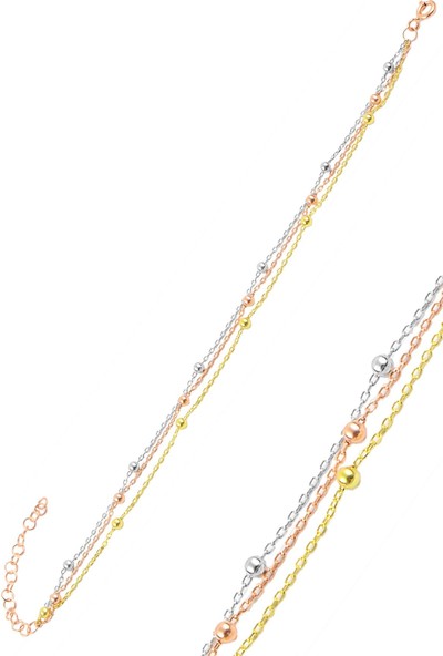 Söğütlü Silver Gümüş Üç Zincirli Renkli Top Top Bileklik .