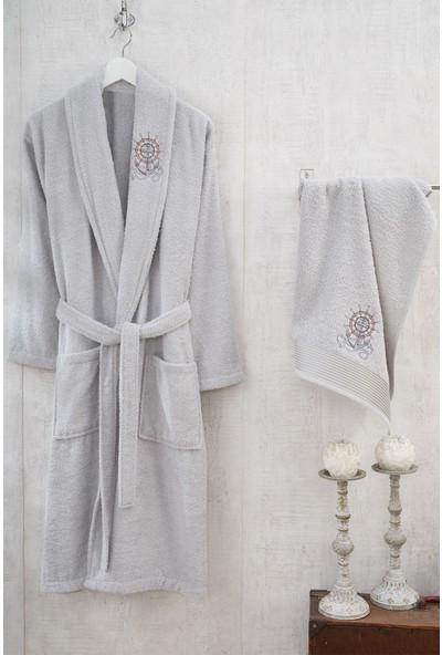 Özenev Gredel 2 Parça Erkek Bornoz Seti Gri