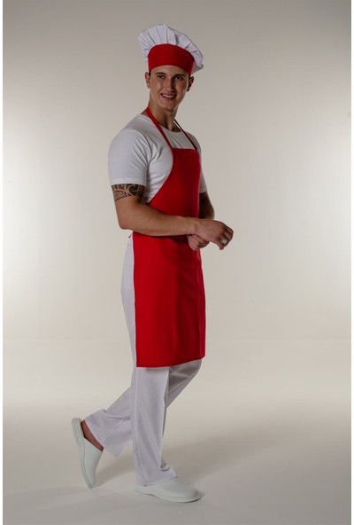 Mert Giyim Kırmızı Aşçı ve Mutfak Askılı Önlük