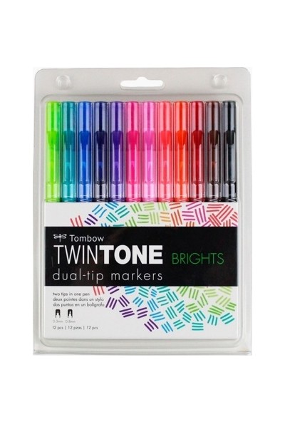 Tombow Twintone Çift Uçlu Kalem Seti 12 Renk Canlı Renkler Tombow Twintone Çift Uçlu Kalem Seti 12 Renk Canlı Renkler