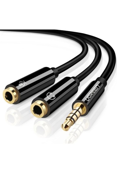 Ugreen Mikrofon ve Kulaklık Ayırıcı 3.5mm Y Kablo Siyah
