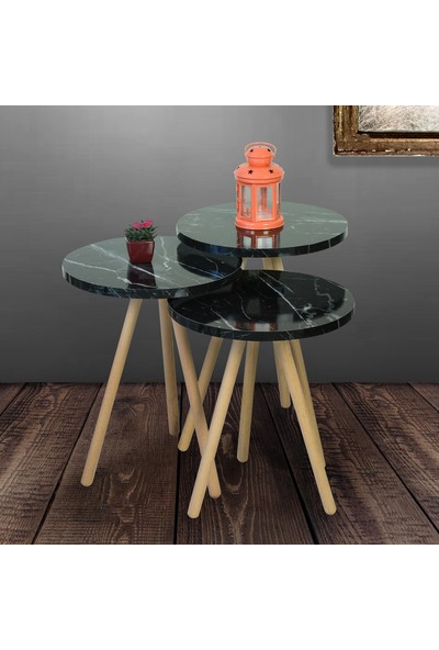 İntergo Yuvarlak Üçlü Zigon Sehpa Ahşap Ayaklı İntergo Yuvarlak Üçlü Zigon Sehpa Ahşap Ayaklı