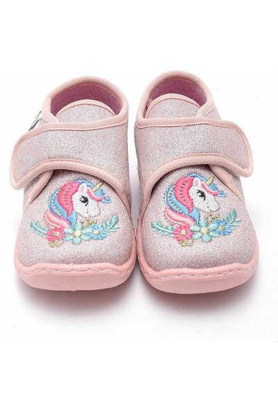 Fi̇rst Step Pudra Unicorn Nakışlı Çocuk Panduf F-711 Fi̇rst Step Pudra Unicorn Nakışlı Çocuk Panduf F-711