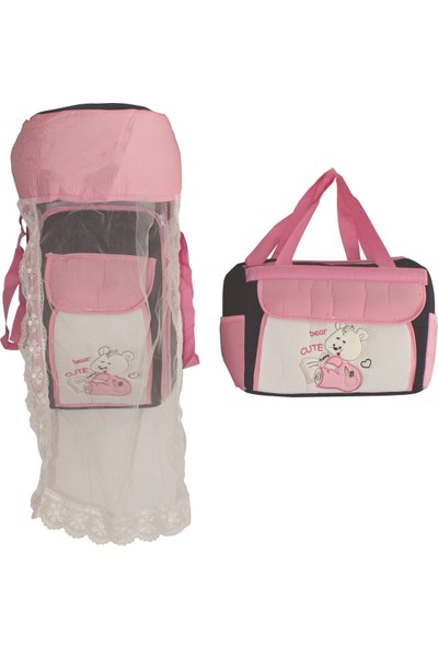 Bebek Odam Tüllü Ayıcıklı Bebek 2'li Taşıma Seti - Pembe Lacivert Bebek Odam Tüllü Ayıcıklı Bebek 2'li Taşıma Seti - Pembe Lacivert