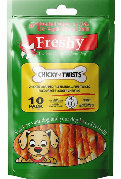 Freshy Tavuklu Twist Kurutulmuş Et Kaplı Köpek Çiğneme Çubuk 10 adet Freshy Tavuklu Twist Kurutulmuş Et Kaplı Köpek Çiğneme Çubuk 10 adet