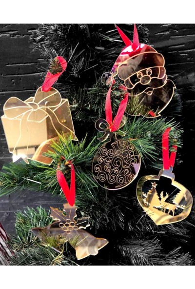 Happyland Yılbaşı Çam Ağacı Gold Pleksi Süsler 10'lu Set