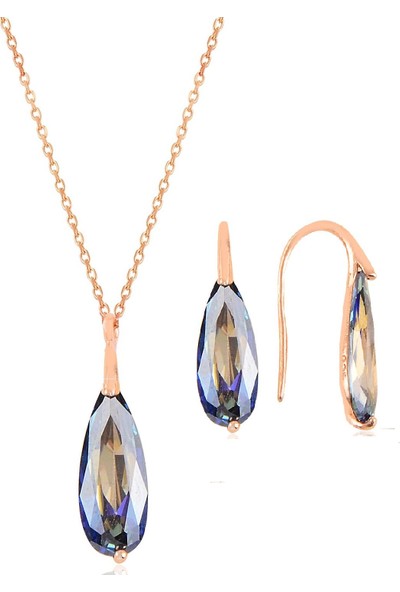 Söğütlü Silver Gümüş Rose Mavi Mistik Taşlı Damla Kolye ve Küpe Ikili Gümüş Set Söğütlü Silver Gümüş Rose Mavi Mistik Taşlı Damla Kolye ve Küpe Ikili Gümüş Set