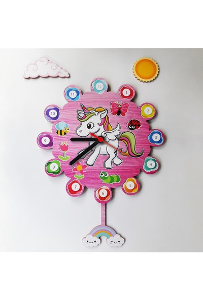 Arya Unıcorn Sarkaçlı Çocuk Odası Ahşap Saat