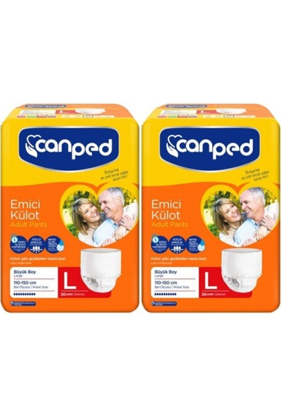 Canped Emici Külot Büyük Boy L 30'lu 2 Paket 60 Adet Hasta Bezi Canped Emici Külot Büyük Boy L 30'lu 2 Paket 60 Adet Hasta Bezi