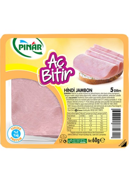 Pınar Hindi Jambon Aç Bitir 60 gr Fiyatı - Taksit Seçenekleri