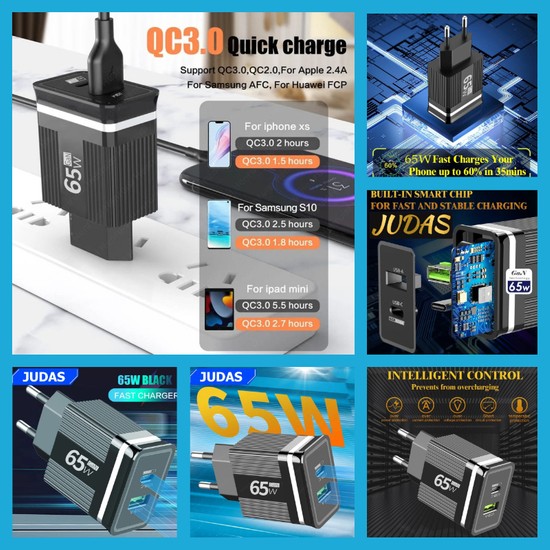 Judas C3 Gan 65W Usb-A/pd Hızlı Şarj Adaptör + C10 Type-C To Fiyatı