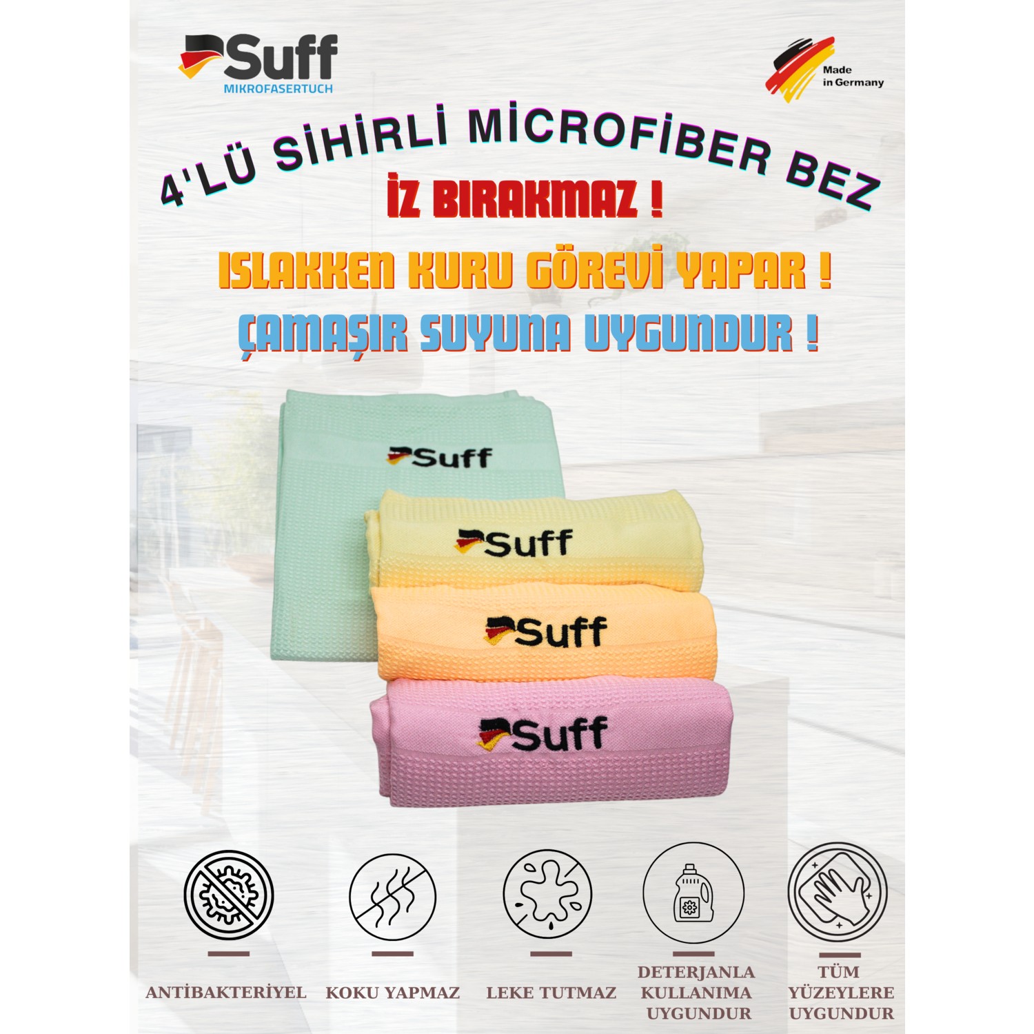 Suff 4 Adet Sihirli Microfiber Genel Temizlik Bezi | Her Fiyatı