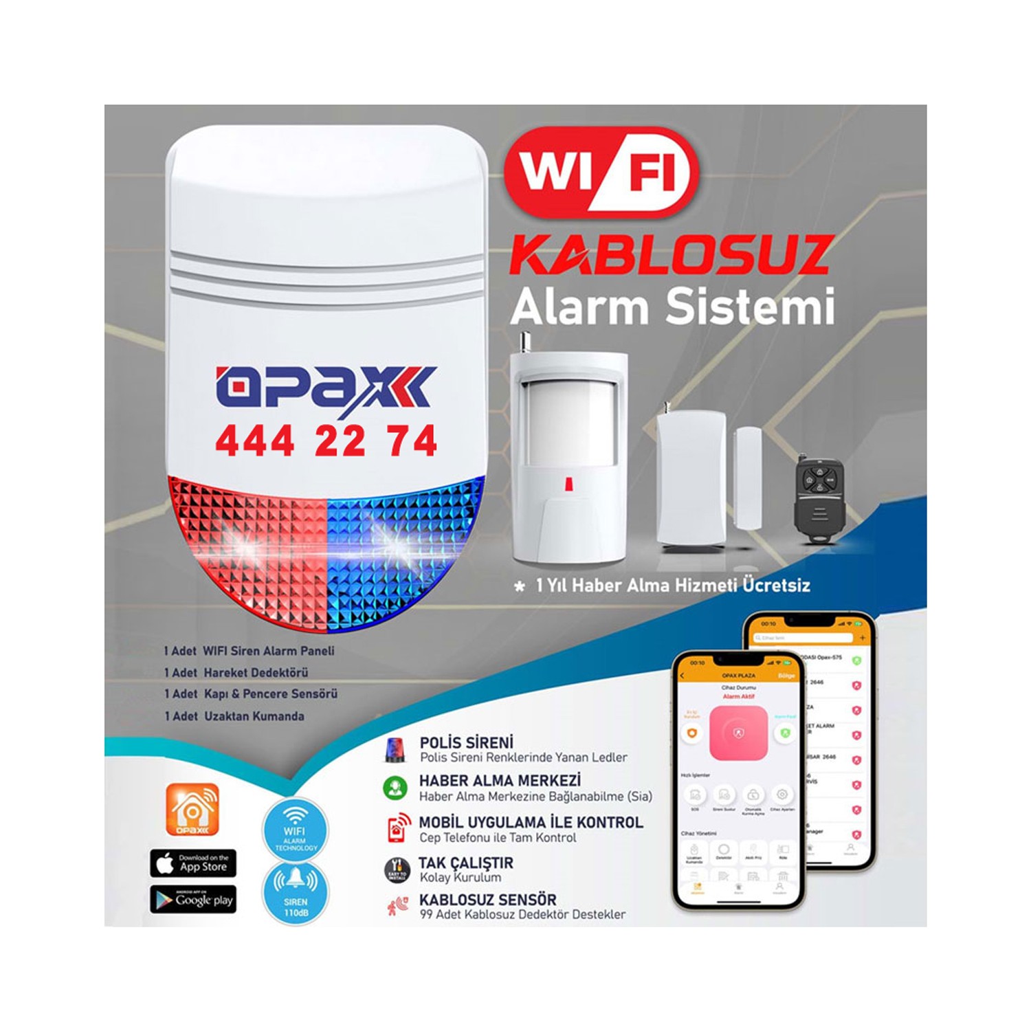 OPAX Bgr-12 Wıfı Kablosuz Siren Alarm Sistemi Mobil Fiyatı