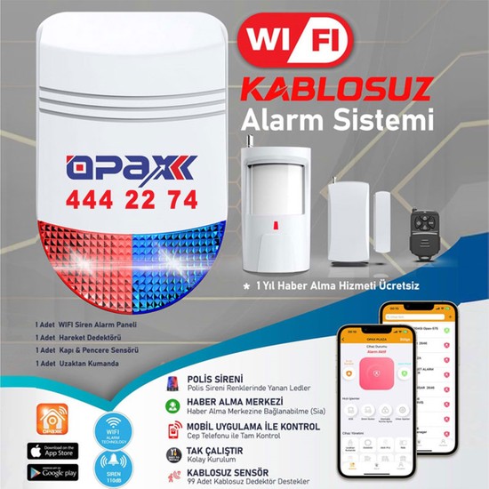 OPAX Bgr-12 Wıfı Kablosuz Siren Alarm Sistemi Mobil Fiyatı