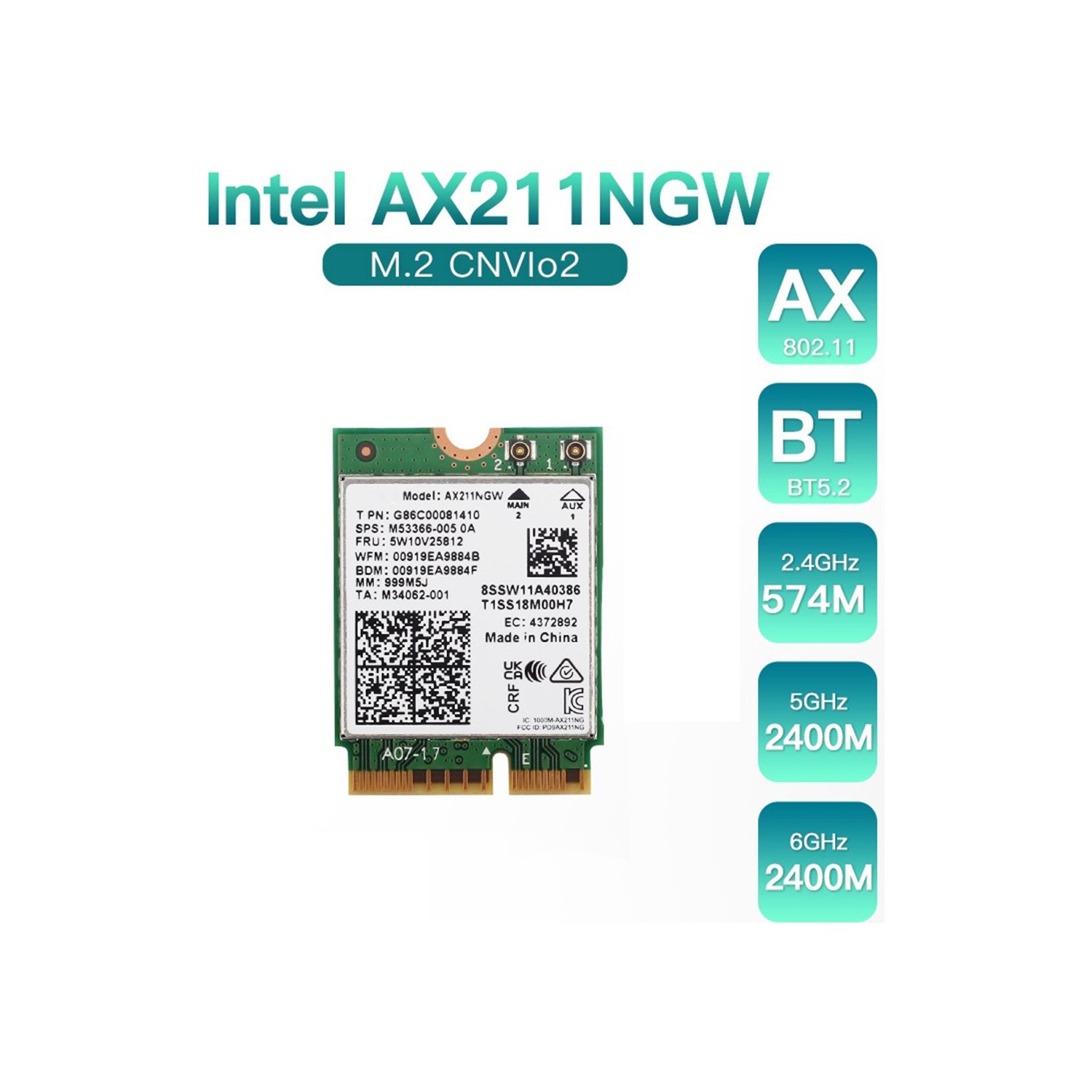 Sagrado Wifi 6e AX211NGW Tri Band 2.4g/5g/6ghz Kablosuz Ağ Wifi Kartı ...