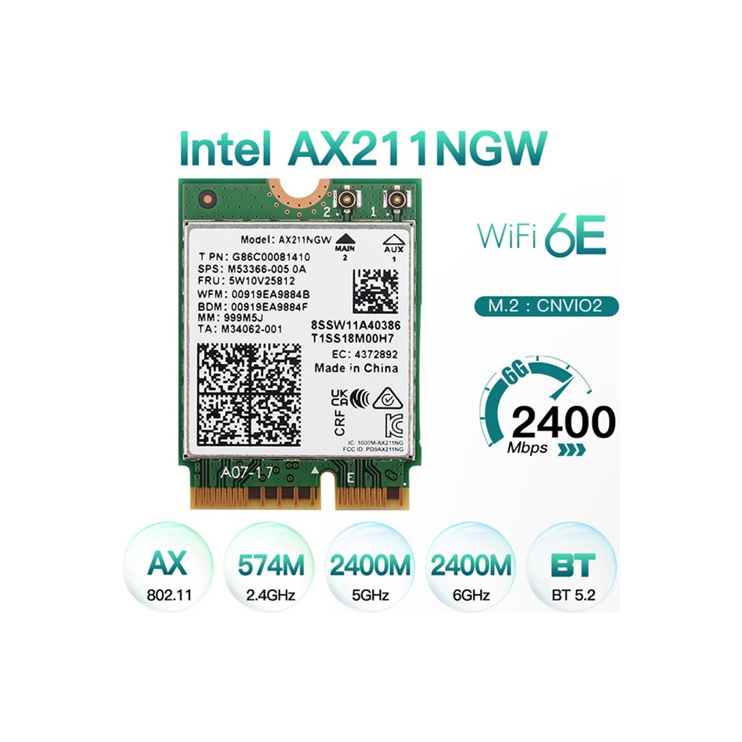 Sagrado Wifi 6e AX211NGW Tri Band 2.4g/5g/6ghz Kablosuz Ağ Wifi Kartı ...