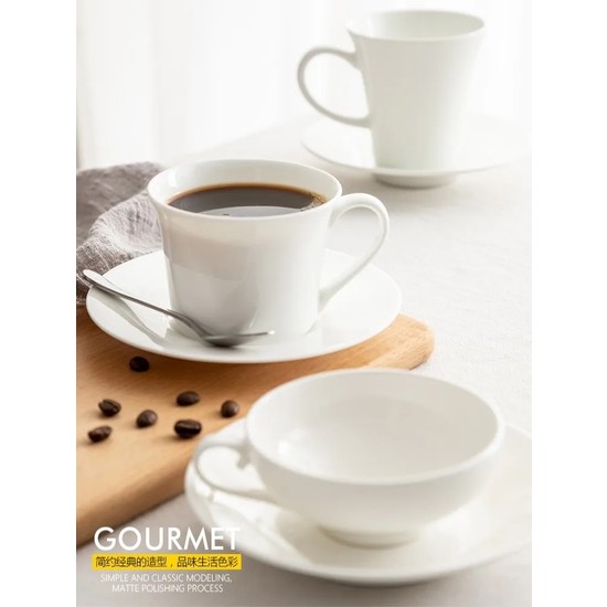 01 Saf Beyaz Kemik Çini Kahve Çay Bardağı ve Tabak Seti Fiyatı