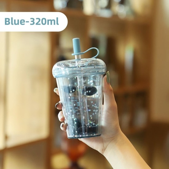 BLUE-320ML Obelix Sevimli Yıldız Glitter Şeffaf Saman Fiyatı