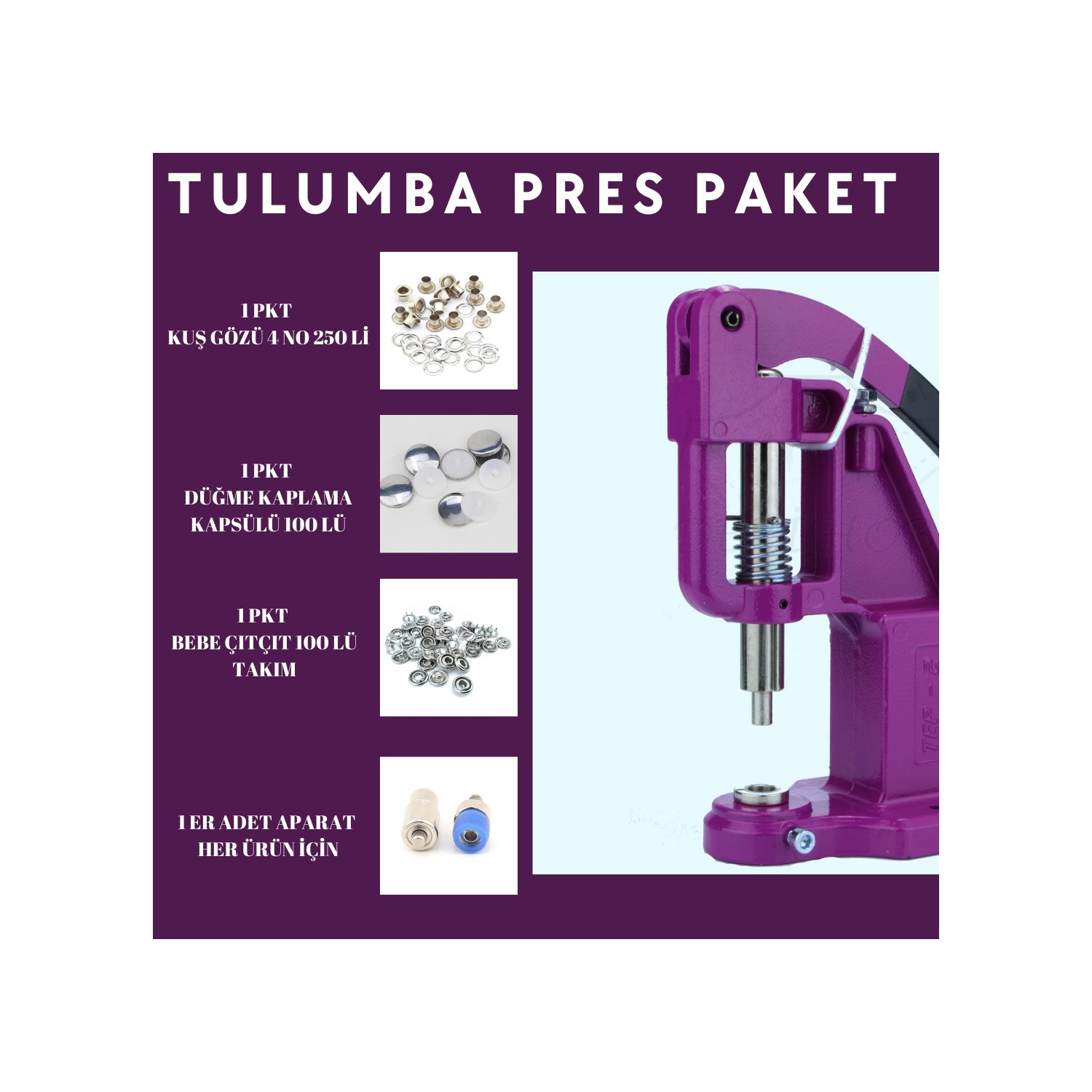 Tulumba Pres Full Set Bebe Çıtçıt Kuşgözü Düğme Kaplama Fiyatı