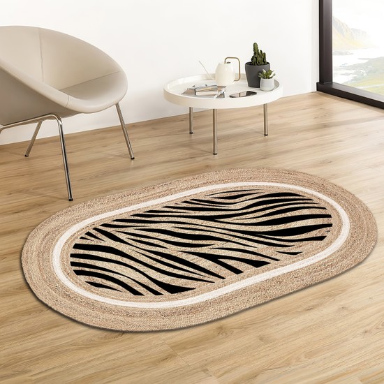Gardenya Oval Zebra Desenli Natural Modern Baskılı Jüt Örme Fiyatı