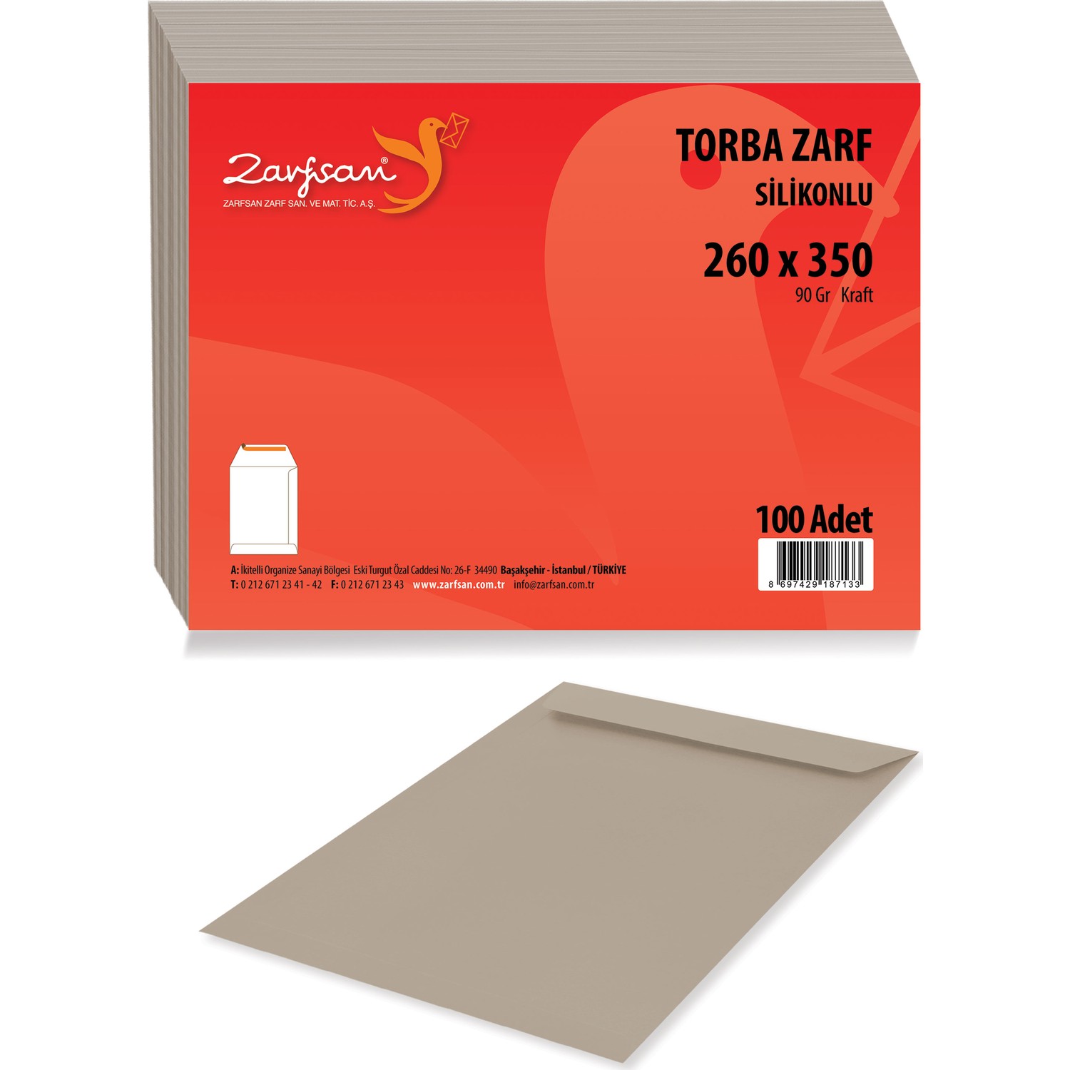 Zarfsan Torba Zarf Imitasyon Kraft 90 gr 26 x 35 cm 100'lü Fiyatı