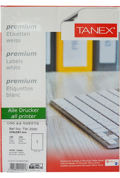 Tanex TW-2000 210x297 mm Laser Etiket 100 Ad.