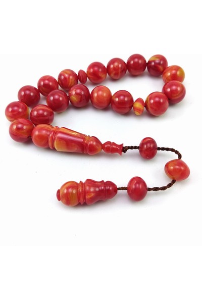 Nurşin Tesbih Sarı Kırmızı Hareli Sıkma Kehribar Sistemli Efe Tesbih