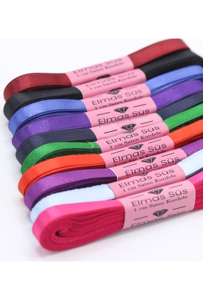 Elmas Süs Karışık-A Saten Kurdele (10 Adet 1 cm 10 M)