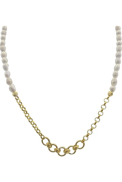 Parle Silver Yarısı İnci Yarısı Zincir Tasarım Kolye Parle Silver Yarısı İnci Yarısı Zincir Tasarım Kolye