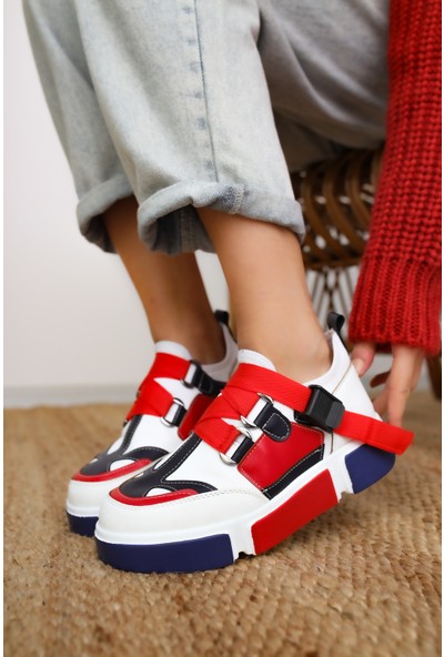 Limoya Lana Deri Kırmızı/Beyaz Lastikli Spor Ayakkabı Limoya Lana Deri Kırmızı/Beyaz Lastikli Spor Ayakkabı