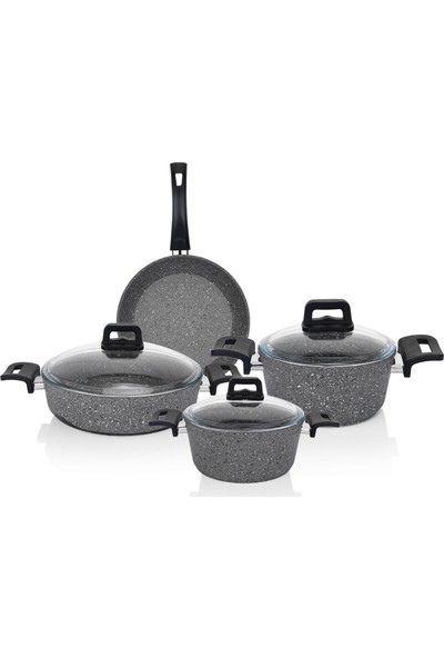 Schafer Rock Granit Tencere Seti 7 Parça Gri