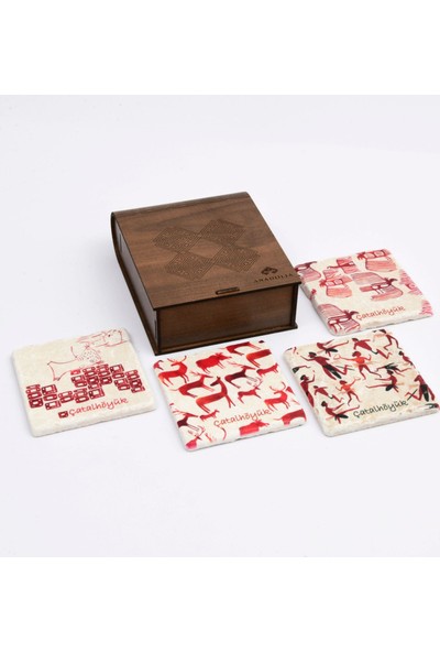 Anadolia Çatalhöyük Serisi 4'lü Traverten Bardak Altlığı