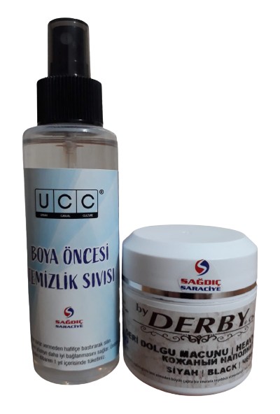 Derby Siyah Oto Döşeme Deri Çatlak Giderici Dolgu Tamir Macunu ve Ucc Boya Öncesi Temizlik Sıvısı Derby Siyah Oto Döşeme Deri Çatlak Giderici Dolgu Tamir Macunu ve Ucc Boya Öncesi Temizlik Sıvısı