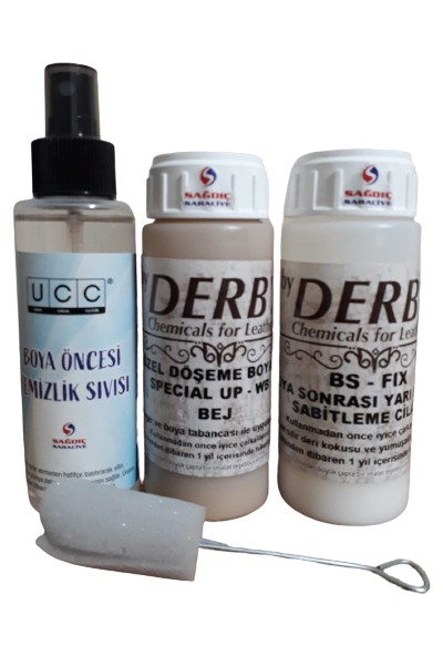 3'lü Derby Bej Deri Oto Direksiyon Döşeme Boyama Seti