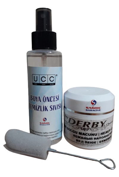 Derby Bej Oto Döşeme Deri Çatlak Giderici Dolgu Tamir Macunu ve Ucc Boya Öncesi Temizlik Sıvısı Derby Bej Oto Döşeme Deri Çatlak Giderici Dolgu Tamir Macunu ve Ucc Boya Öncesi Temizlik Sıvısı