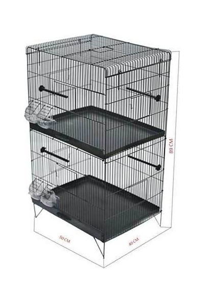 Canser Iki Katlı Kuş Kafesi Lüks Siyah Boyalı 40 x 50 x 89CM