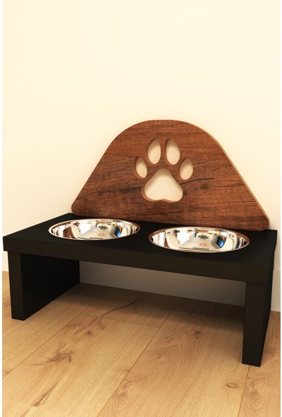 Kanguru Shopping Ahşap Pati Desenli Çiftli Mama ve Su Kabı KG-3003