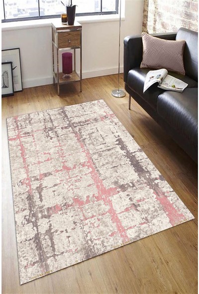 Very Nice Home 4m² ve 6m² Çizgili Pembe Süngerli Lastikli Kaymaz Yıkanabilir Dijital Baskılı Halı Örtüsü