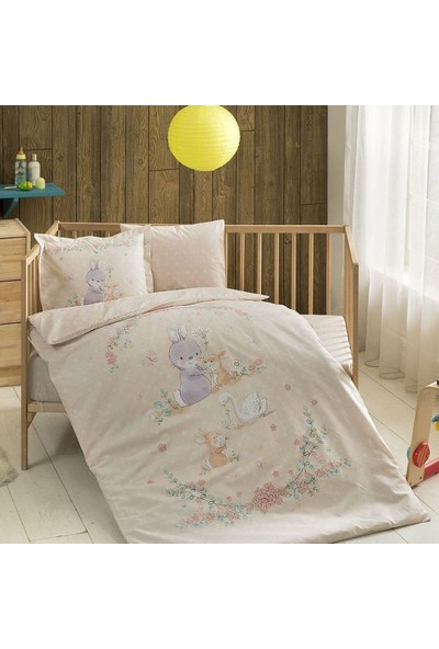 Taç Organik Bebek Nevresim Takımı Bunny Somon