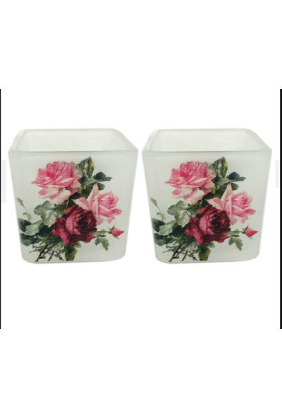 Tink Vintage Güllü Desenli 2'li Mumluk-Kalemlik Tink Vintage Güllü Desenli 2'li Mumluk-Kalemlik