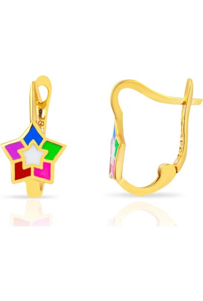 Bilezikci Renkli Yıldızlı Altın Çocuk Küpesi