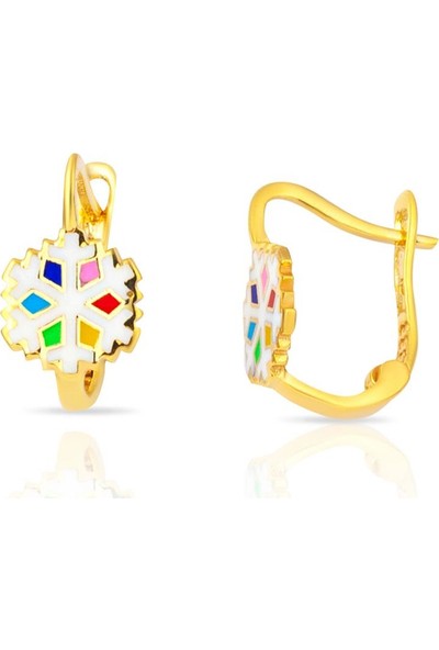 Bilezikci Renkli Kar Tanesi Altın Çocuk Küpesi