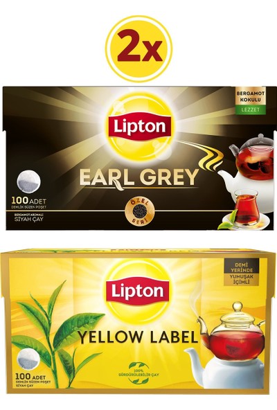 Lipton Earl Grey Demlik Poşet Çay 100'LÜ ve Yellow Label Demlik Poşet Çay 100'LÜ 2'li Set Lipton Earl Grey Demlik Poşet Çay 100'LÜ ve Yellow Label Demlik Poşet Çay 100'LÜ 2'li Set