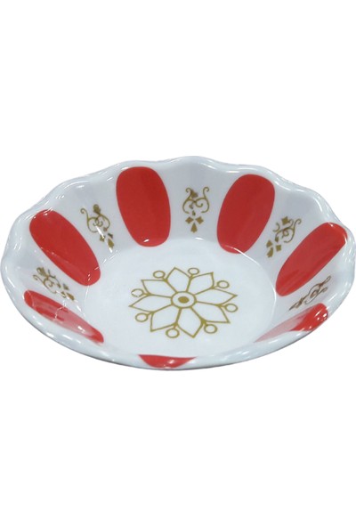 İstesende Akel Melamin 6 Adet Kırmızı Beyaz Desenli Kahveci Çay Tabağı